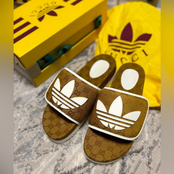 Gucci | Shoes | Adidas X Gucci Mens Slide Sandals In Original Brown New ...